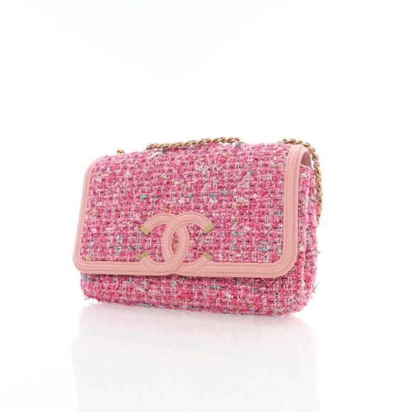 CHANEL | Bags | Chanel Medium Pink Tweed Cc Filigree Flap | Poshmark